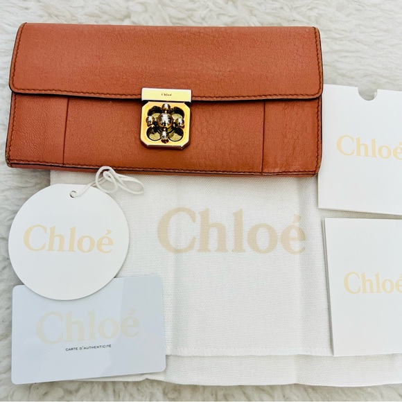 Chloe | Bags | Chloe Elsie Light Orange Leather Turn Lock Long Wallet W ...